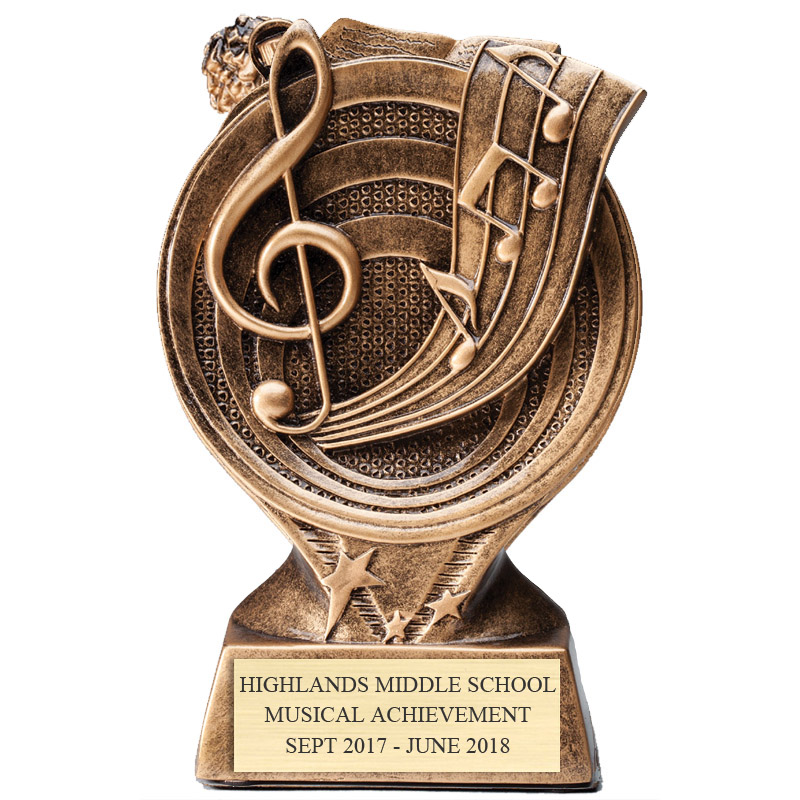 6 Inch Music Notes Antique Gold Resin Trophy
