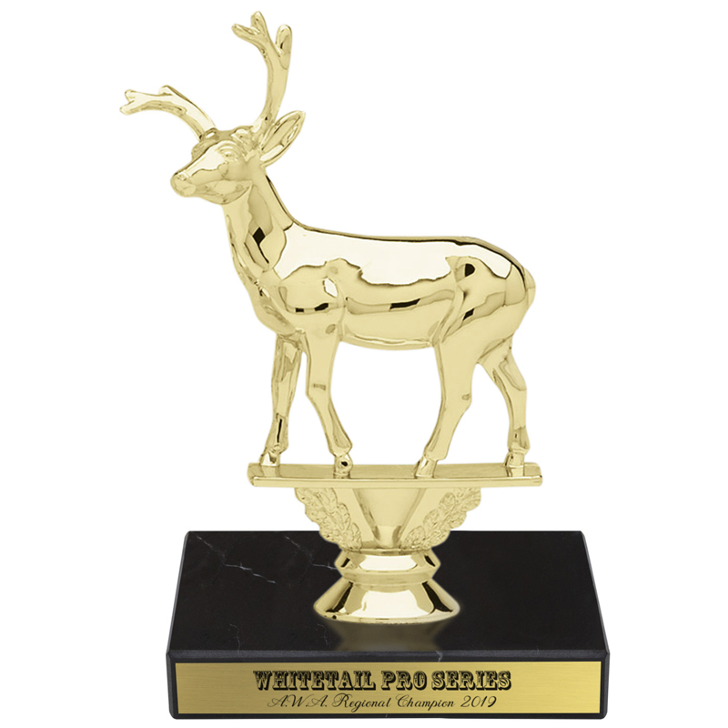 7-1/2 Inch Deer Animal Gold Trophy on Black Marble Base