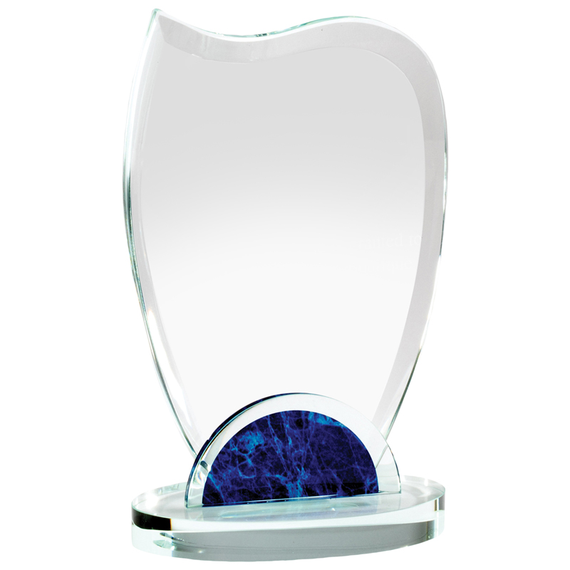 7-1/2 x 4-1/2 Inch Optical Crystal Wave Award with Blue Marbleized Base