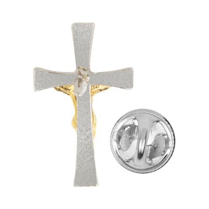 7/8 Inch Two-Tone Gold and Silver Risen Christ Cross Lapel Pin