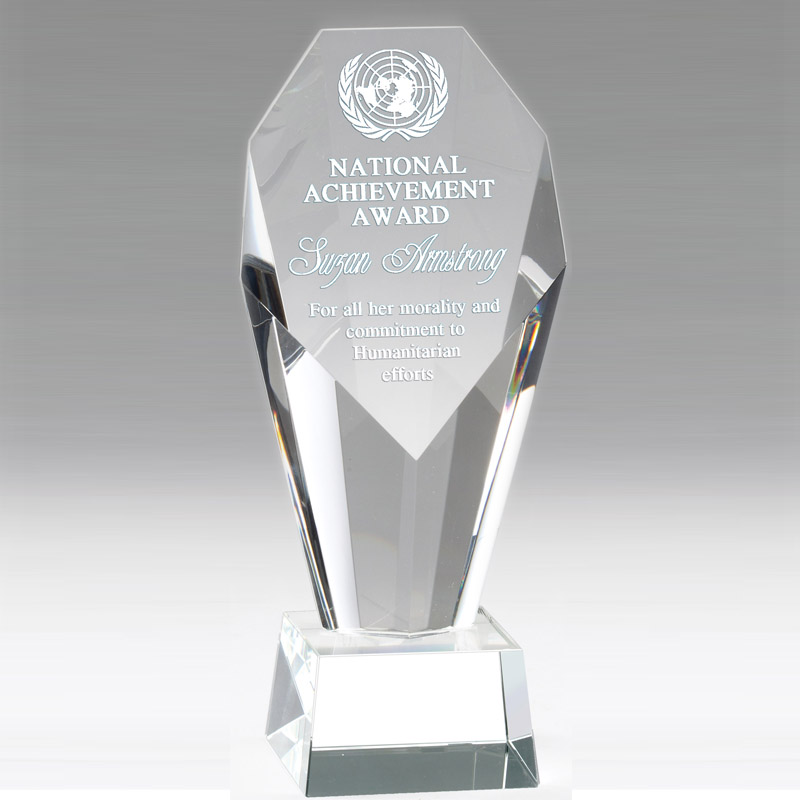 8-1/2 Inch Optical Crystal Faceted and Beveled Column Pillar Award