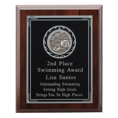 8 x 10 Inch Walnut Plaque with Black and Silver Trim-Takes 2 Inch Insert