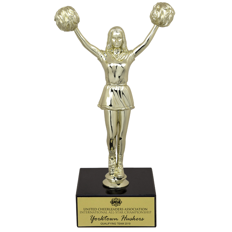 9-1/2 Inch Gold Plastic Female Cheerleader Figure Trophy on Black ...