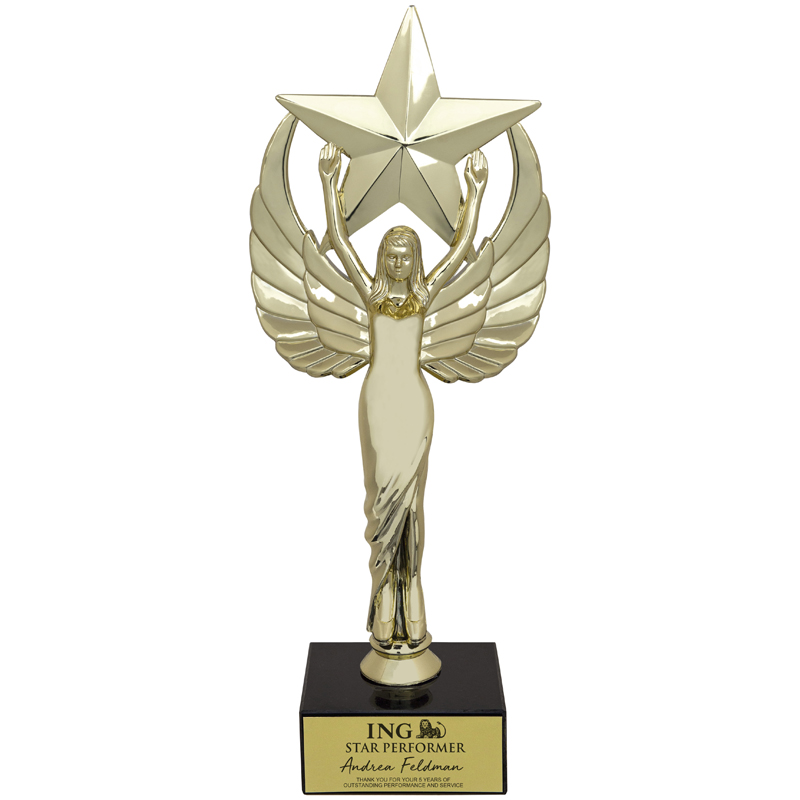 9-1/2 Inch Gold Plastic Female Winged Victory Star Figure Trophy on ...