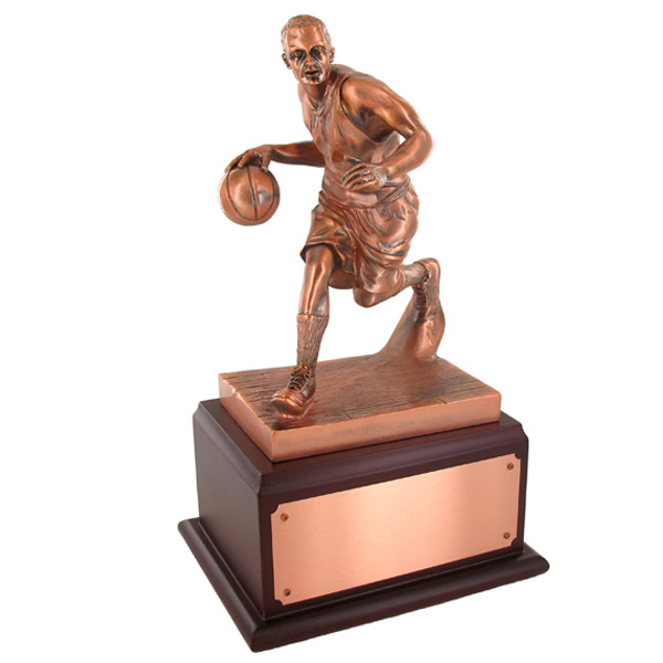 13-1/2 Inch Electroplated Antique Bronze Basketball Player Trophy