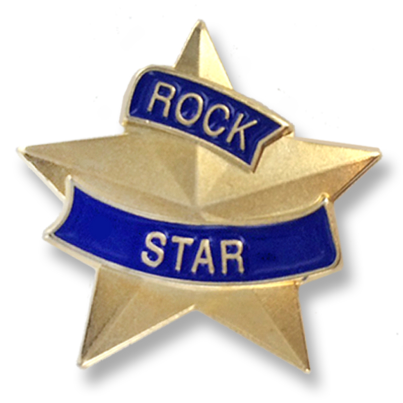 7/8 Inch Blue and Gold "Rock Star" Lapel Pin