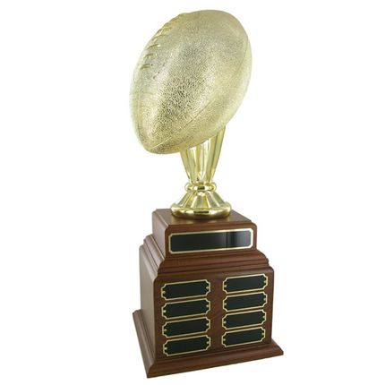 20 Inch Painted Gold Metal Football Sculpture and Perpetual Trophy