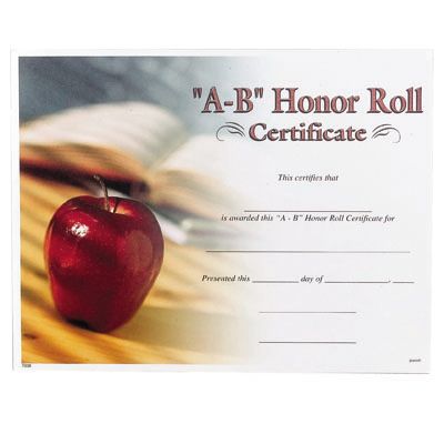 8-1/2 x 11 Inch "A-B Honor Roll" Certificate