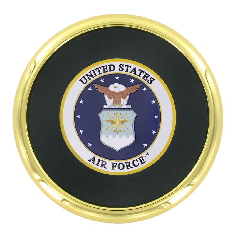 3-5/8 Inch Gold Metal Leatherette Coaster with 2 Inch Air Force Insert