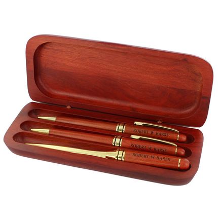 ROSEWOOD PEN, PENCIL, LETTER OPENER BOX SET