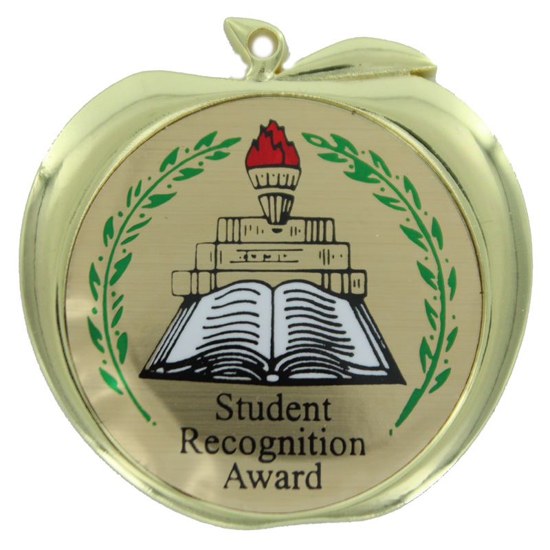 2 Inch Gold "Student Recognition Award" Mylar Apple Medal