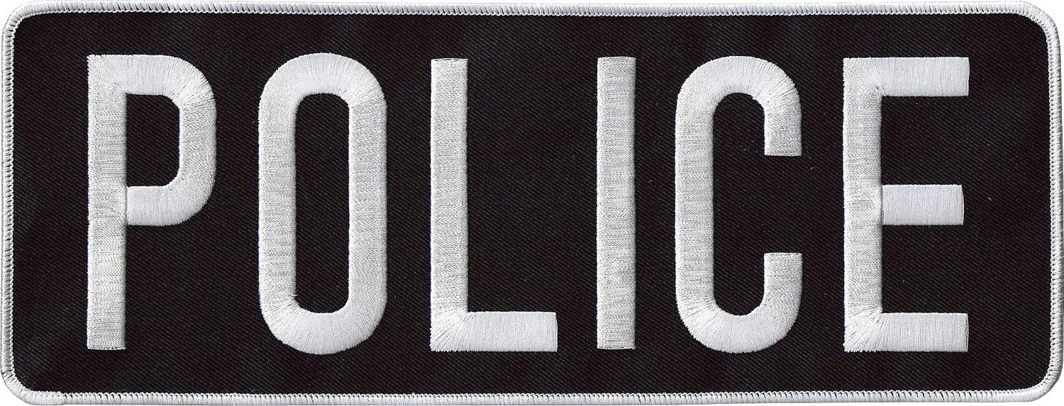 Large White on Black Police Back Patch