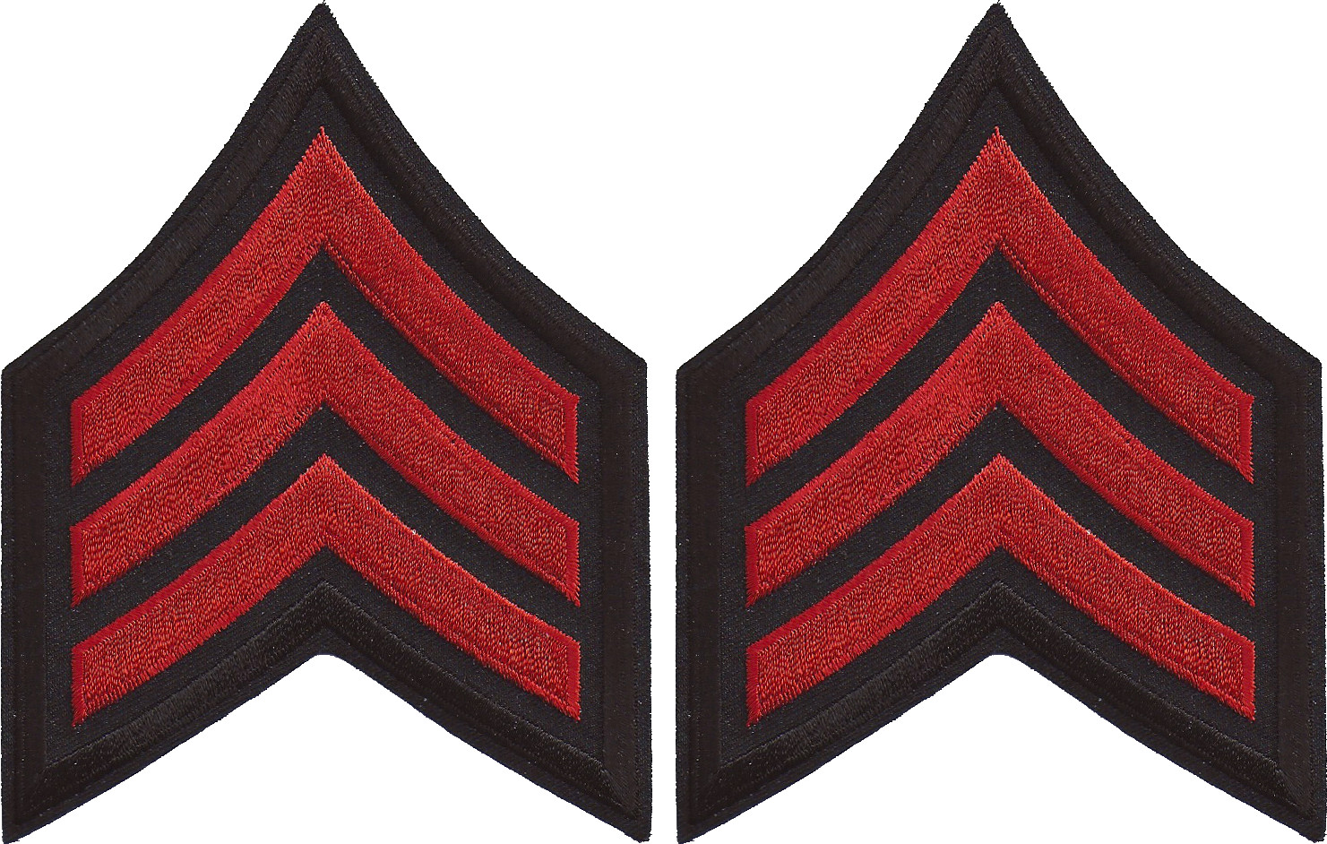 Pair of Coat Size Red on Black Police Sergeant Chevrons Patches