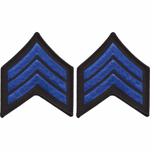 Pair Of Shirt Size Blue on Black Police Sergeant Chevrons Patches