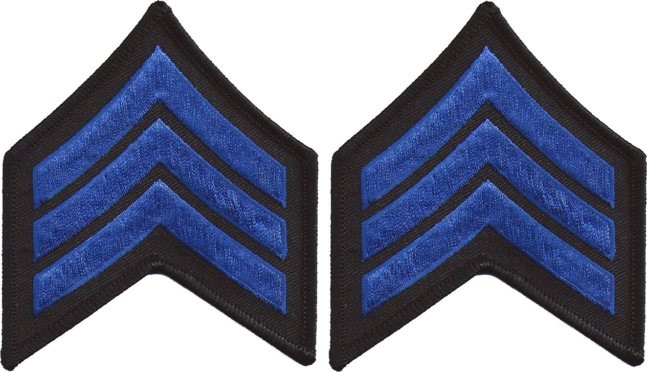 Pair Of Shirt Size Blue on Black Police Sergeant Chevrons Patches