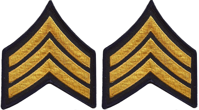 Pair of Shirt Size Gold on Navy Blue Police Sergeant Chevron Patches