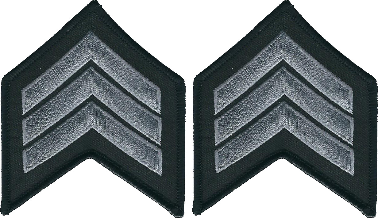 Pair Of Shirt Size Silver on Black Police Sergeant Chevron Patches