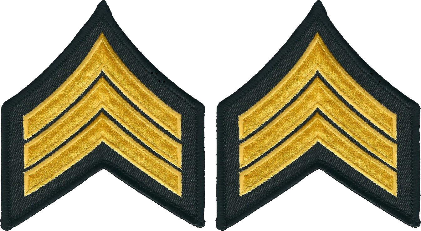 Pair Of Shirt Size Yellow on Black Police Sergeant Chevrons Patches