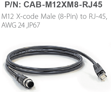CAB-M12XM8-RJ45, M12 X-code Male (8-Pin) to RJ-45, 2 meters long, GbE Cable