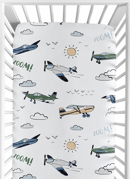 Airplane Green and Blue Collection Crib Sheet