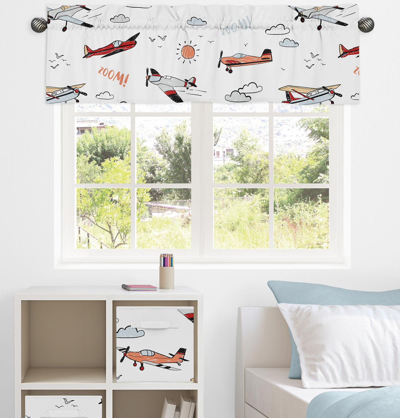Airplane Red and Blue Collection Window Valance