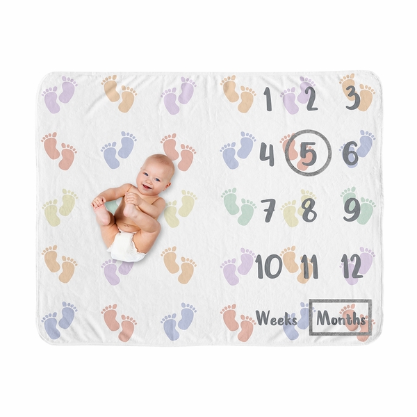 Baby Footprints Collection Monthly Milestone Baby Blanket