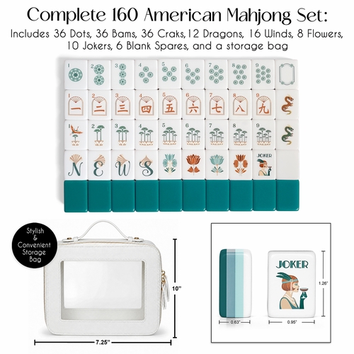 Teal Art Deco Collection American Mahjong Tile Set (160pc) 1.26in ...