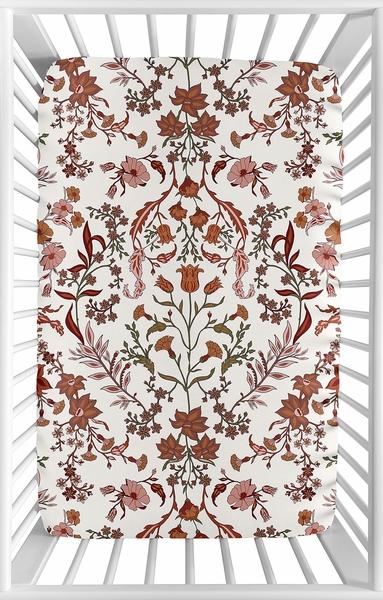 Boho Floral Wildflower Rust Orange and Ivory Collection Mini Crib Sheet