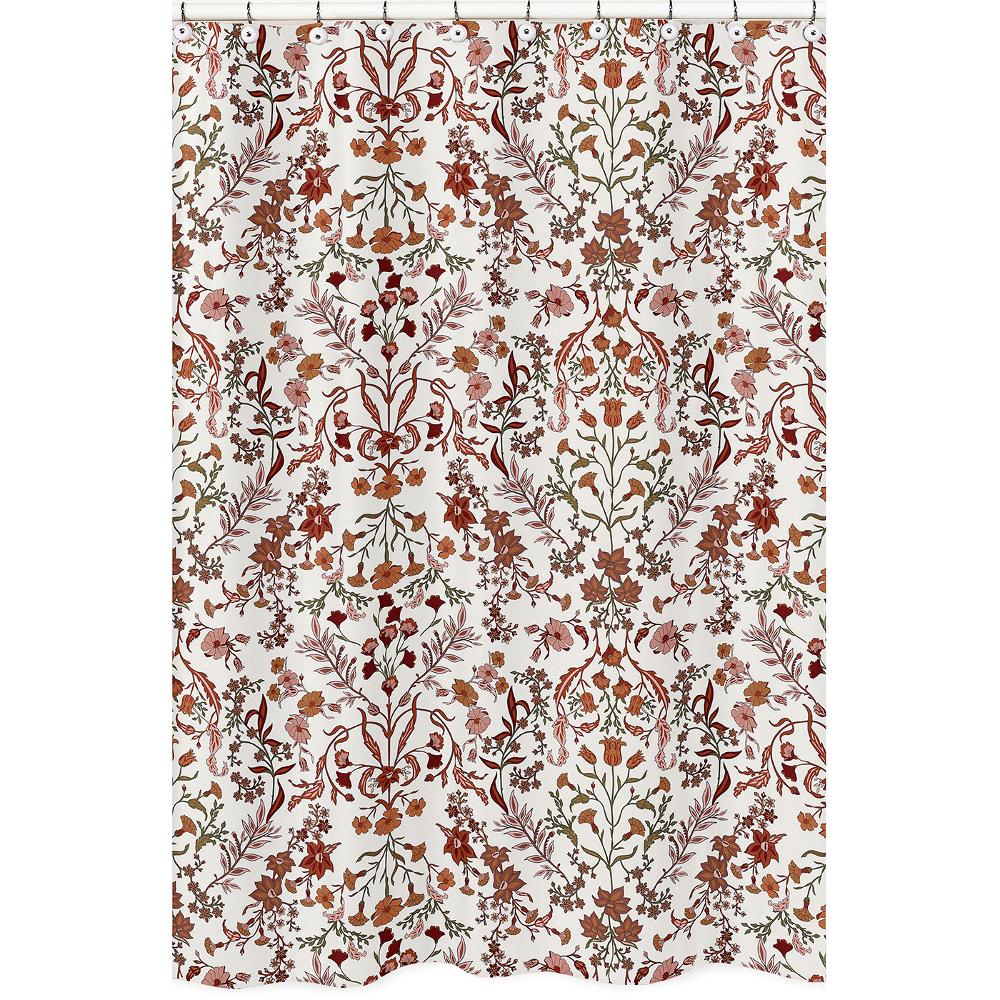 Boho Floral Wildflower Rust Orange And Ivory Collection Shower Curtain