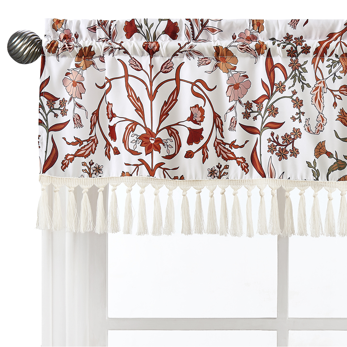 Boho Floral Wildflower Rust Orange and Ivory Collection Window Valance