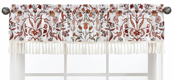 Boho Floral Wildflower Rust Orange and Ivory Collection Window Valance