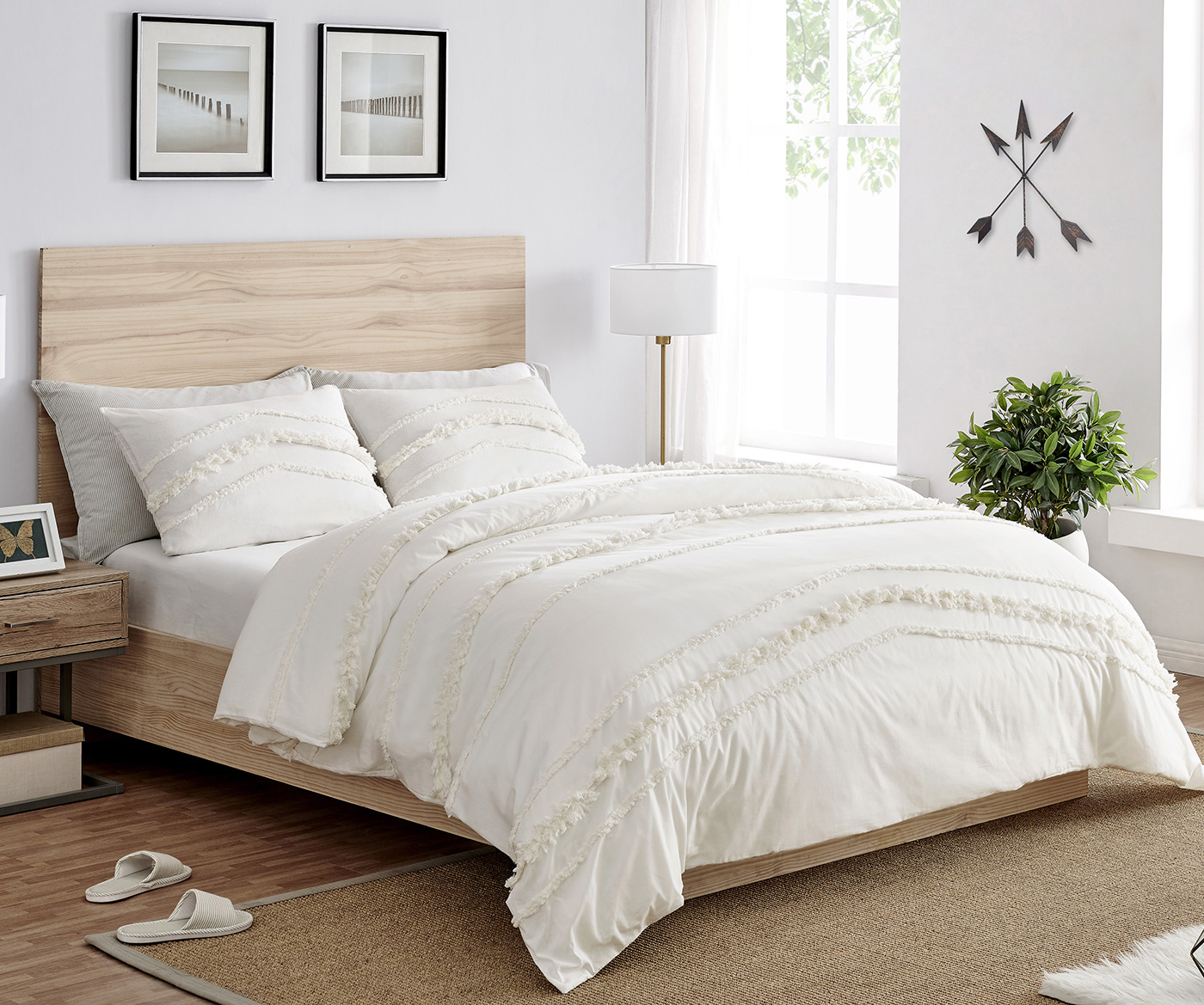 Boho Fringe Collection Tufted Ivory Queen Duvet Cover Bedding Set