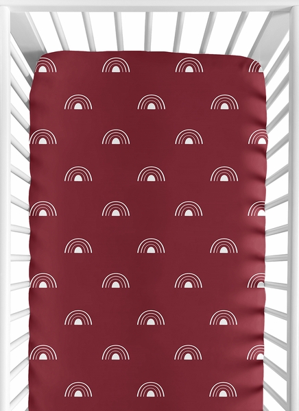 Boho Rainbow Burgundy Red and White Crib Sheet