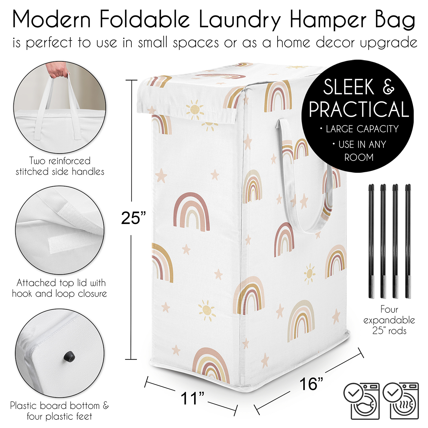 Boho Rainbow Collection Laundry Hamper with Handles