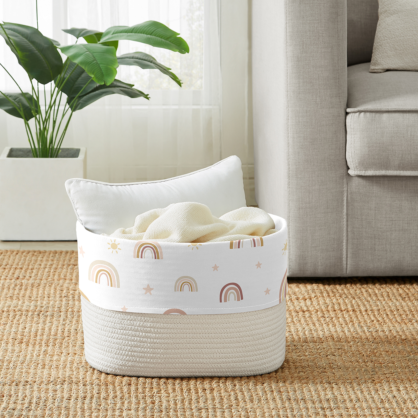 Boho Rainbow Collection Woven Rope Storage Basket