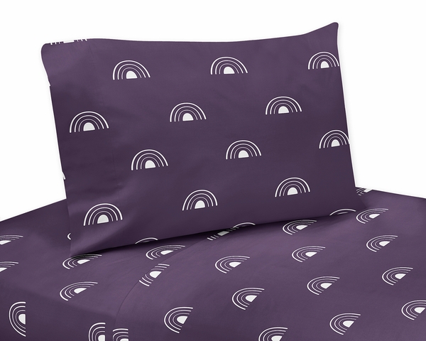 Boho Rainbow Plum Purple and White Twin Sheet Set
