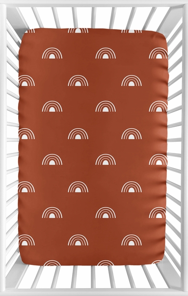 Boho Rainbow Rust and White Mini Crib Sheet