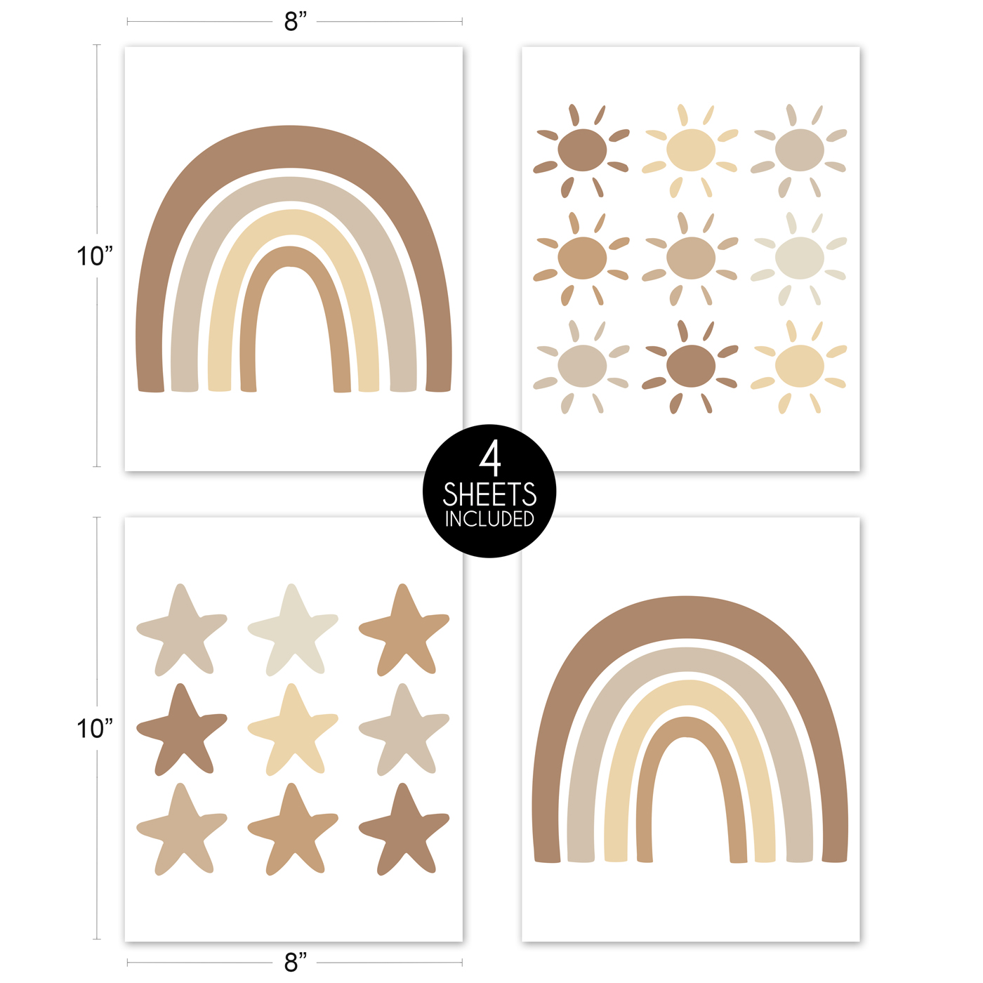 Boho Rainbow Neutral Collection Wall Art Prints - Set of 4