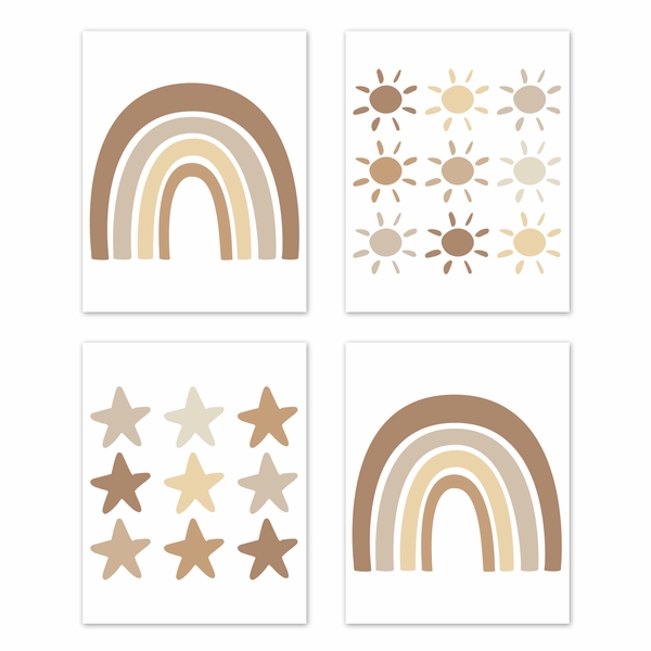 Boho Rainbow Neutral Collection Wall Art Prints - Set of 4