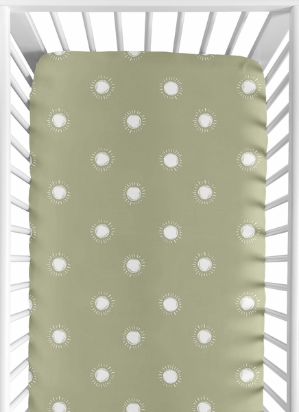 Boho Sun Sage and White Crib Sheet