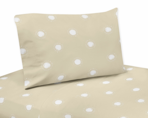Boho Sun Taupe and White Twin Sheet Set