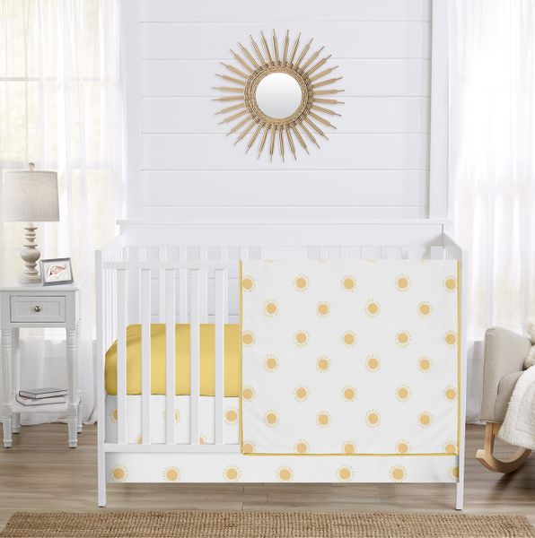Boho Sun White and Mustard Yellow Collection 3 Piece Crib Bedding