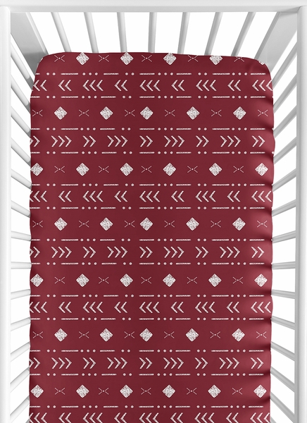 Boho Tribal Burgundy Red and White Crib Sheet
