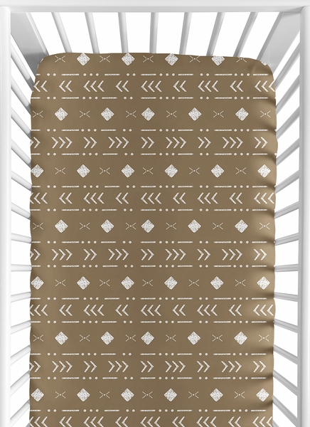 Boho Tribal Cocoa Brown and White Crib Sheet