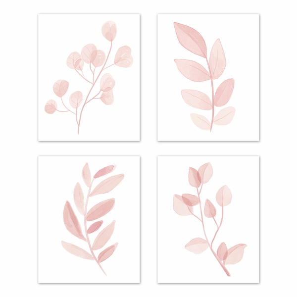 Botanical Blush Pink Collection Wall Art Prints - Set of 4 - Single Flower