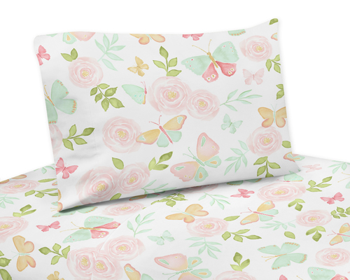 Butterfly Floral Collection Twin Sheet Set