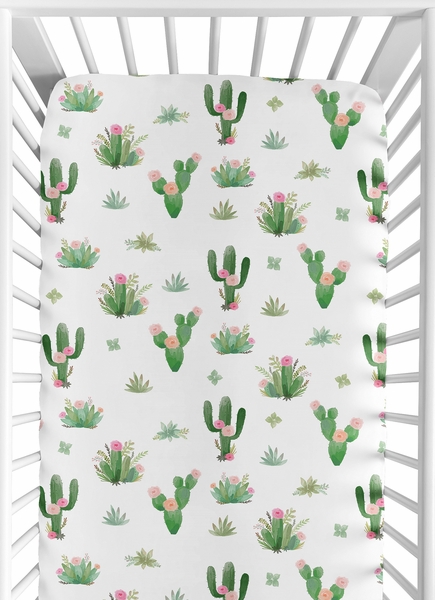 Cactus Floral Collection Crib Sheet - Cactus Floral Print