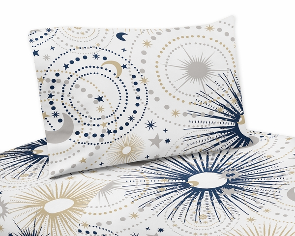 Celestial Navy Blue and Gold Collection Twin Sheet Set