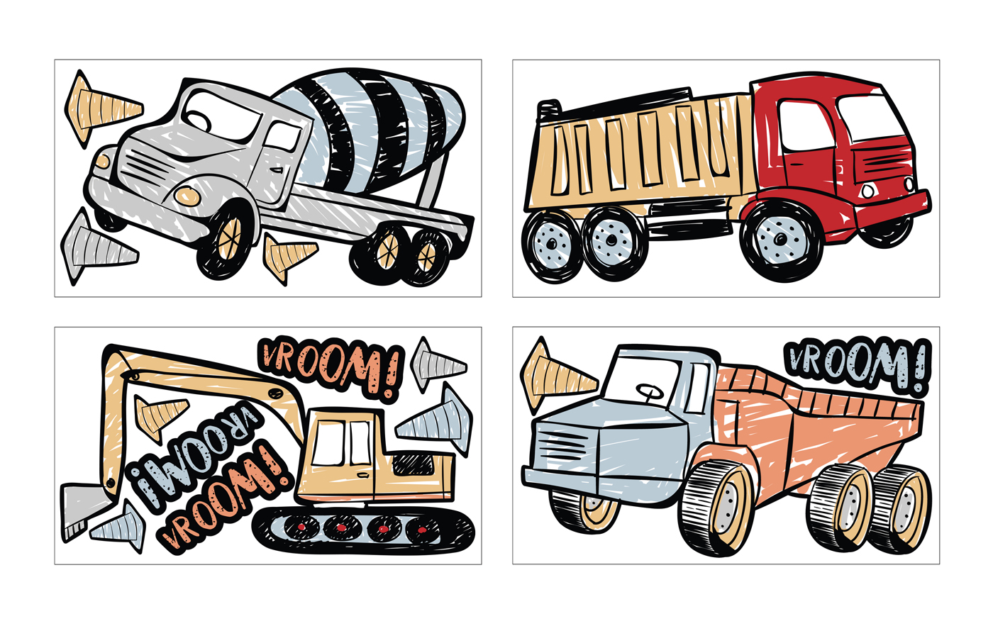 Construction Truck Collection Peel and Stick Wall Decal Stickers - Set ...