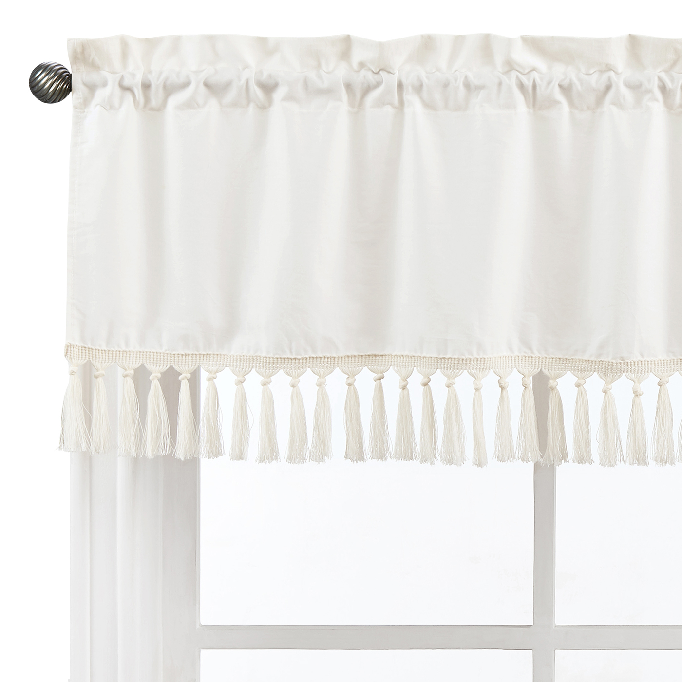Desert Sun Taupe Collection Solid Ivory Fringe Window Valance